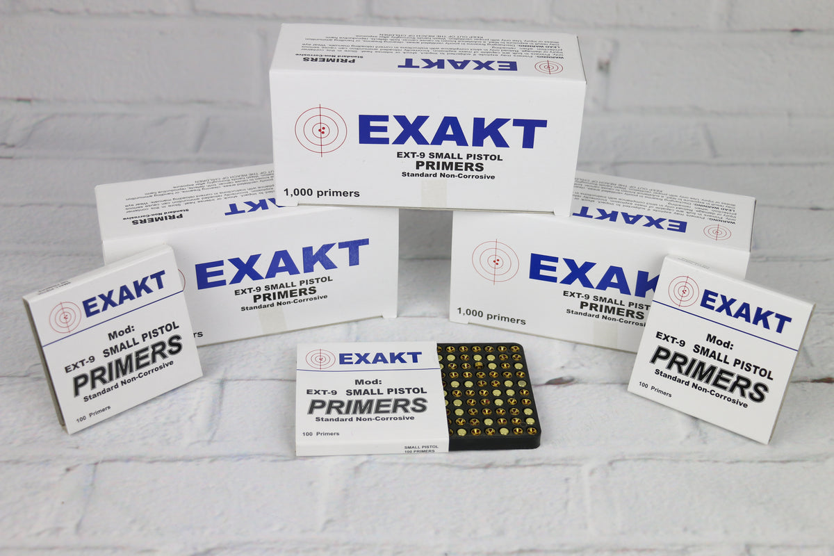Exakt Small Pistol Primers 9 mm. Boxer type. 1 Case/5000 pcs . No cred ...